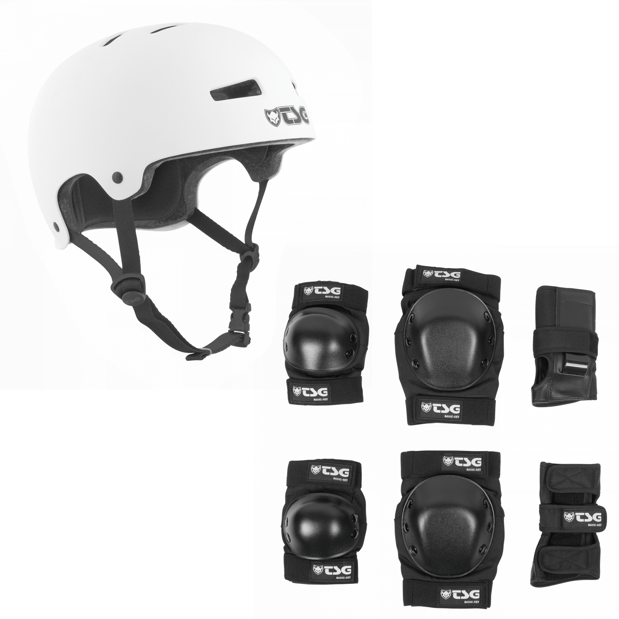 Evolution Helmet and Basic Pad Set Bundle - Satin White | TSG UK